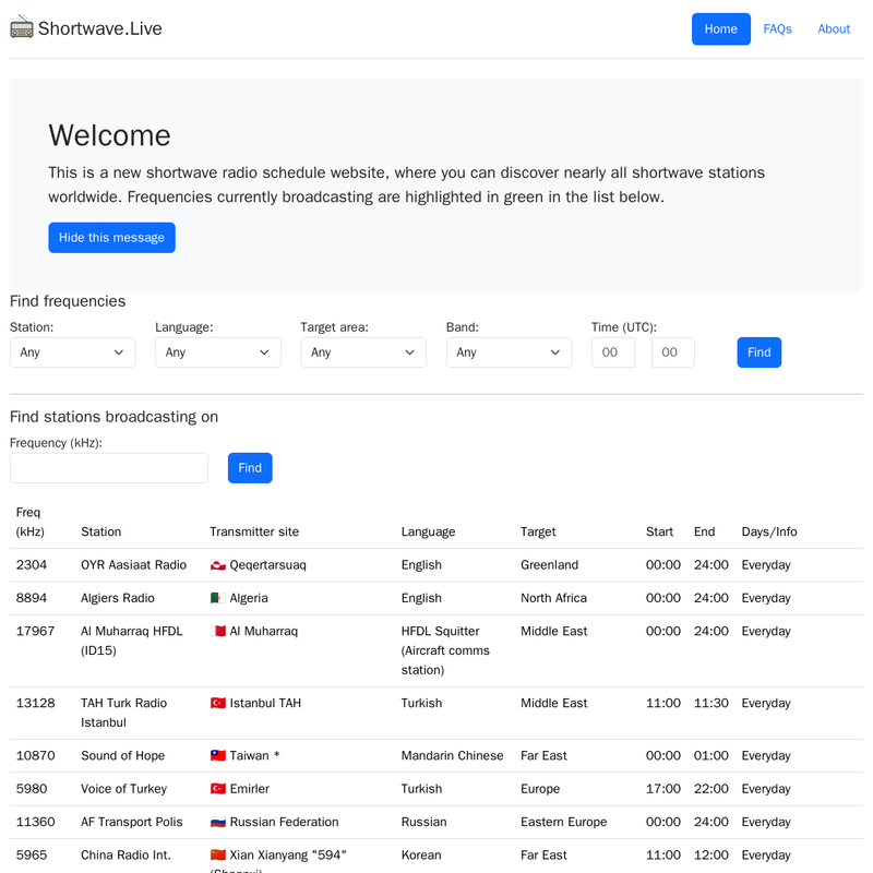Shortwave Radio Schedule Database | Shortwave.Live